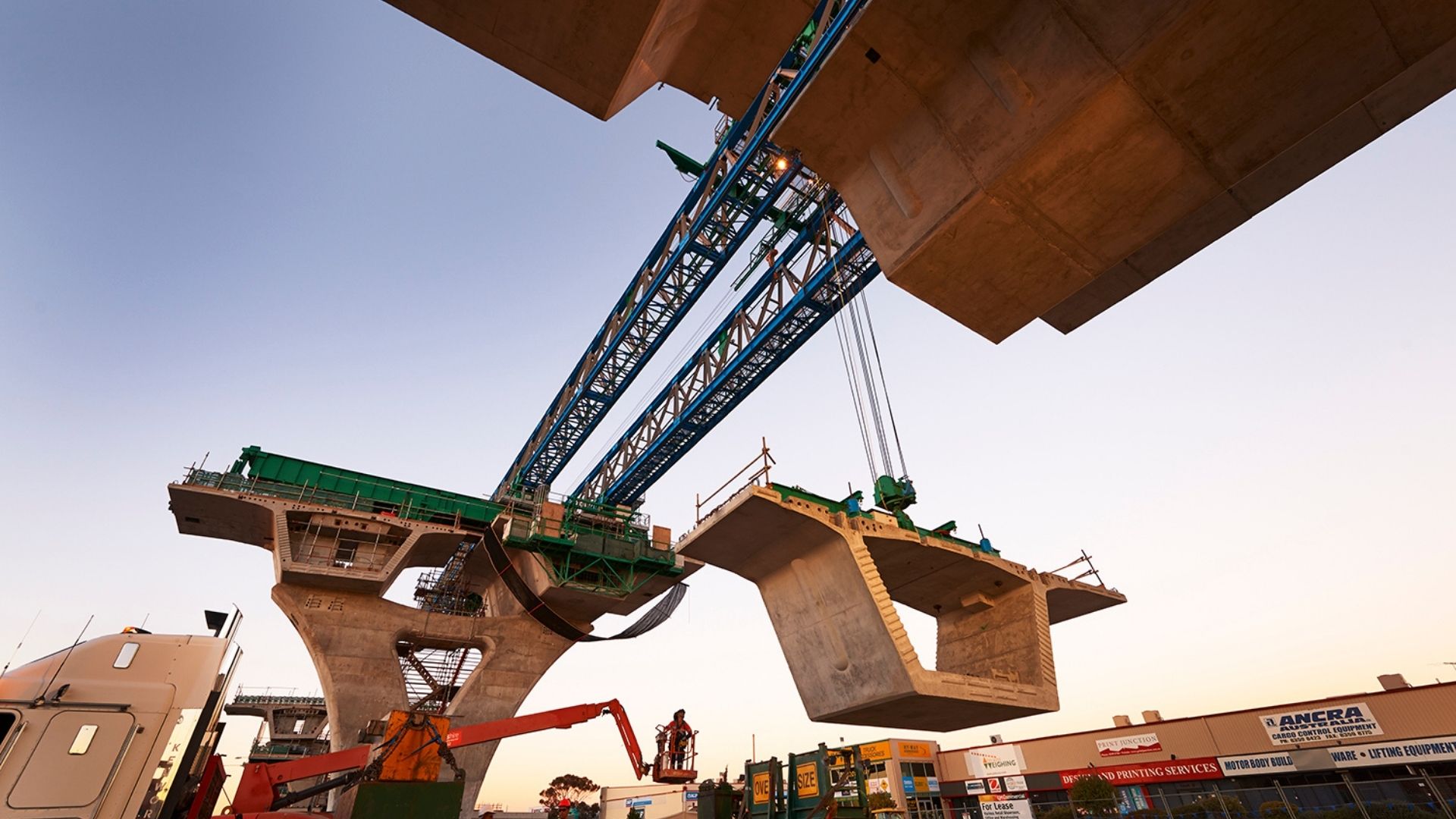 Launching gantry used for the erection of Adelaïde Superway in Australia